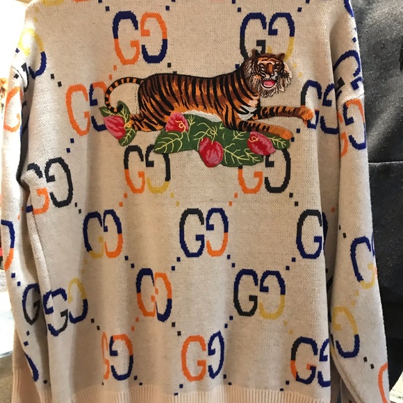 Gucci | Sweaters | Gucci Beige Sweater With Colorful Gg Design | Poshmark